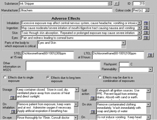 CoSHH Substance Form - Contains all the substance details for the CoSHH ...